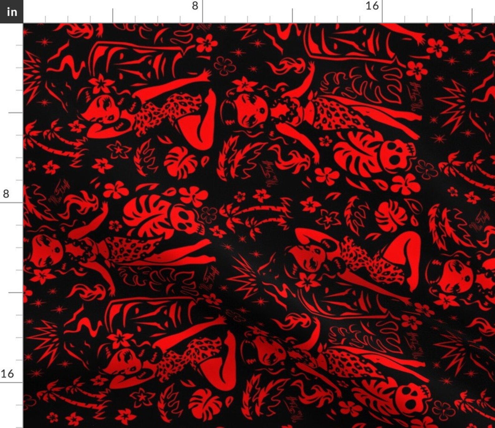 Tiki Fabric Tiki Temptress Red on Black by Miss Fluff Tiki - Etsy
