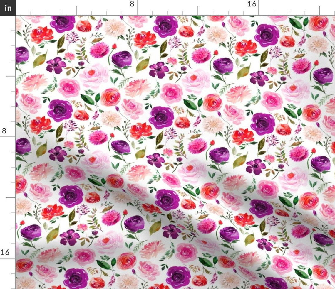 Bright Watercolor Flowers Fabric 6 Bright Watercolor | Etsy