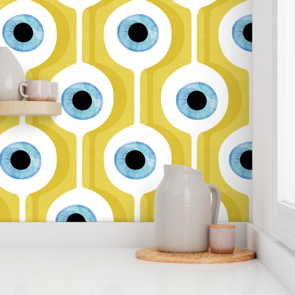 Eye Wallpaper - Eye Pod Yellow by Spellstone - Retro Funky Yellow Blue ...
