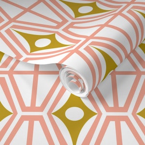 Mid Century Modern Wallpaper Midcentury Pink Gold by - Etsy