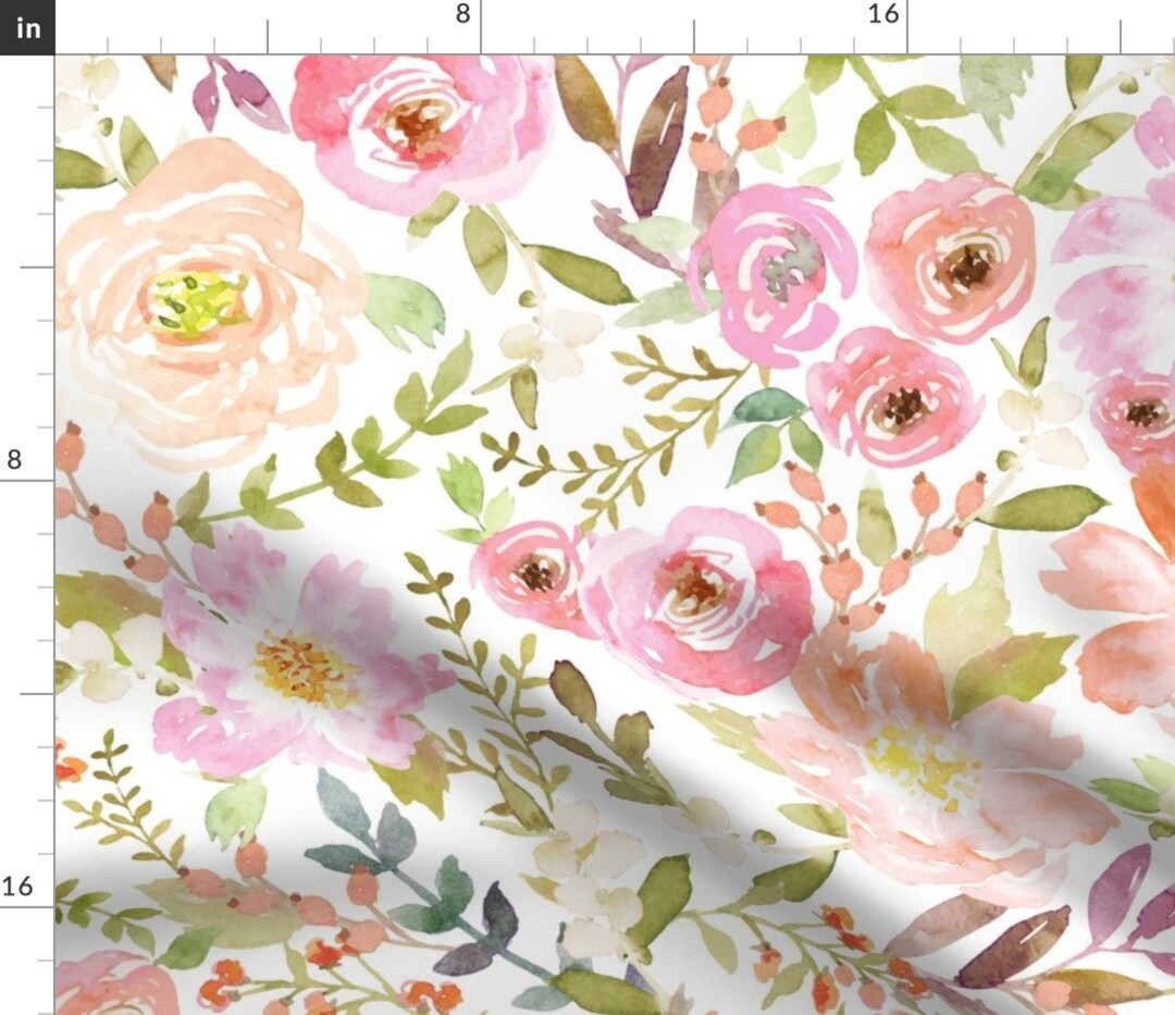 Pink Floral Fabric Watercolor Pastel Floral by Willowlanetextiles Blush ...