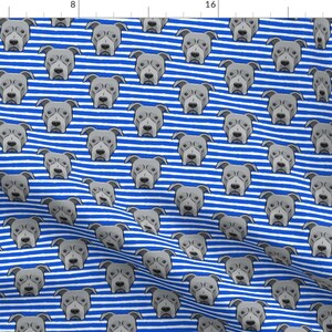 Pitbull Fabric - Grey Pit Bull on Stripes Blue by Littlearrowdesign ...