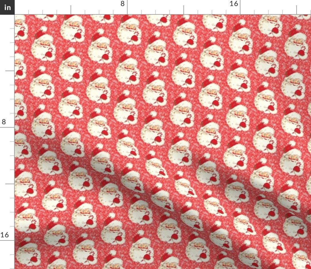 Vintage Santa Fabric Santa Sparkle Red Faux Glitter Christmas by ...