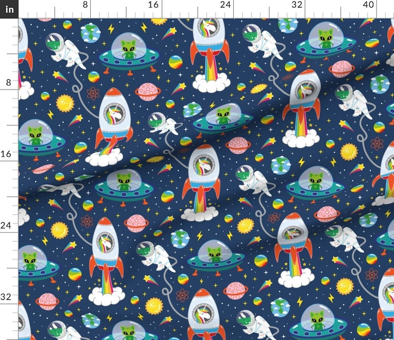 Astro Animals Illustration Space Fabric Outer Space Funky | Etsy