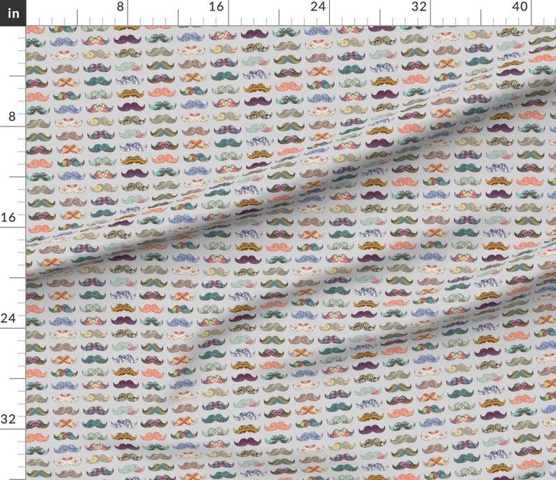 Patterned Mustache Fabric Mustache Mania Grey By | Etsy