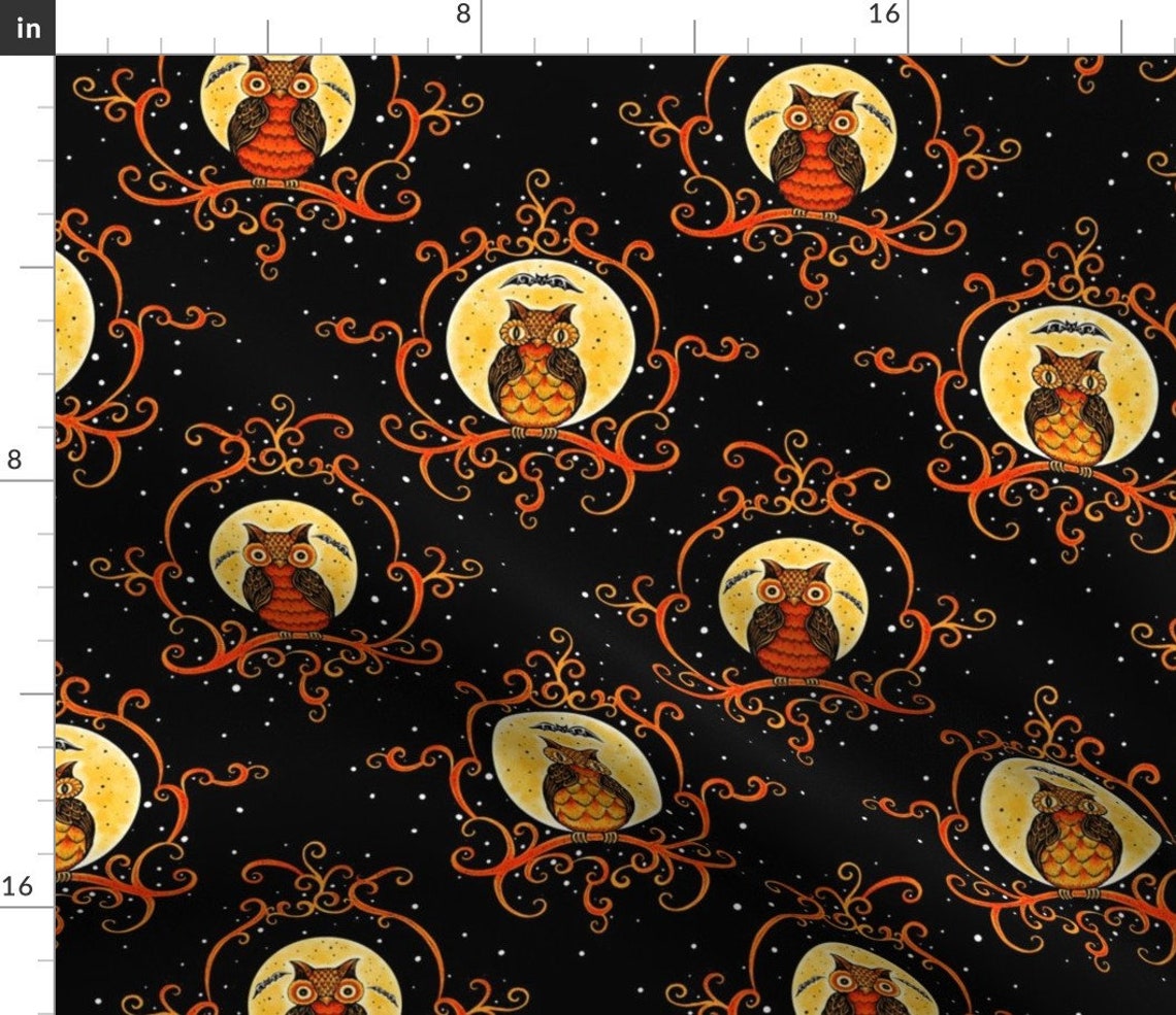 Spooky Owl Fabric Scroll Owls by Johannaparkerdesign Owl - Etsy