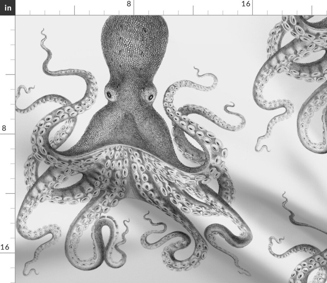 Vintage Octopus Fabric Octopus in Charcoal by Willowlanetextiles Squid ...