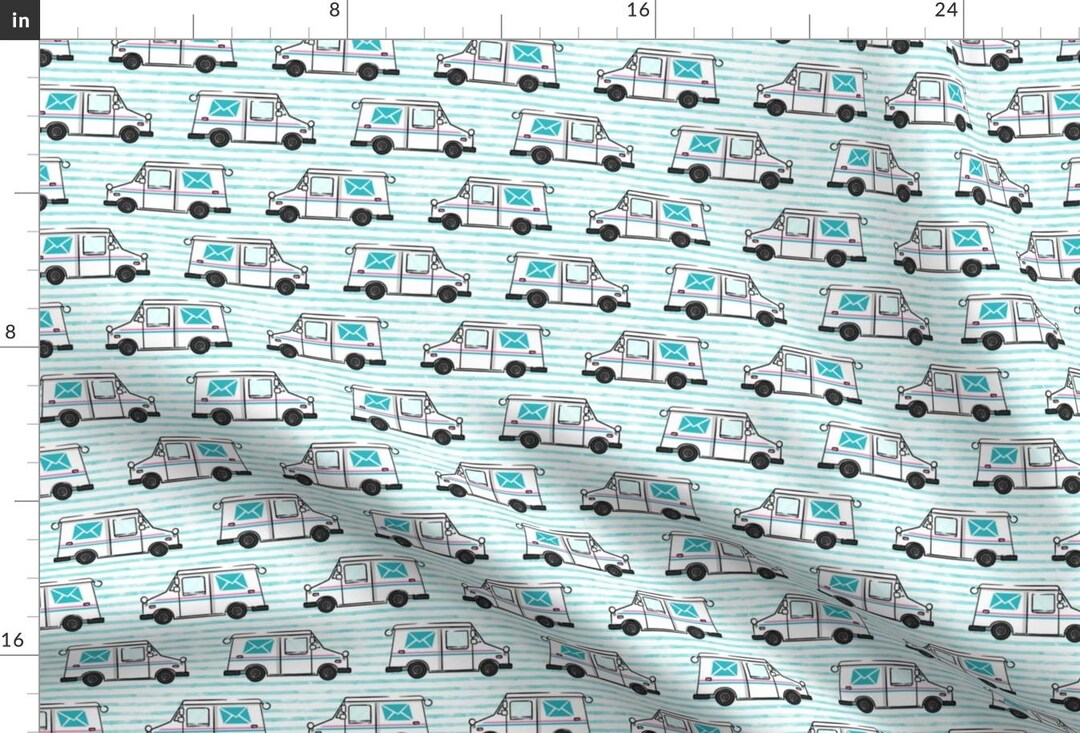 Mail Truck Fabric - Postal Trucks Teal Stripes by Littlearrowdesign ...