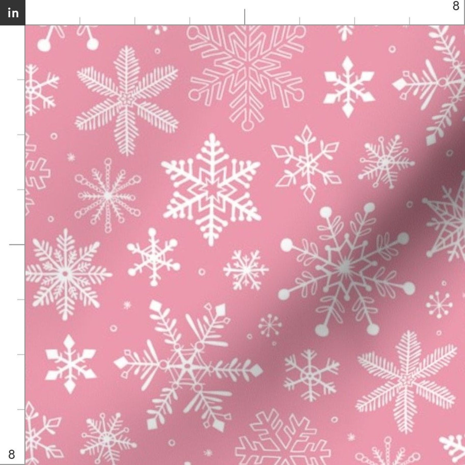 Snowflakes on Pink Fabric Snowflakes Christmas on Pink by - Etsy