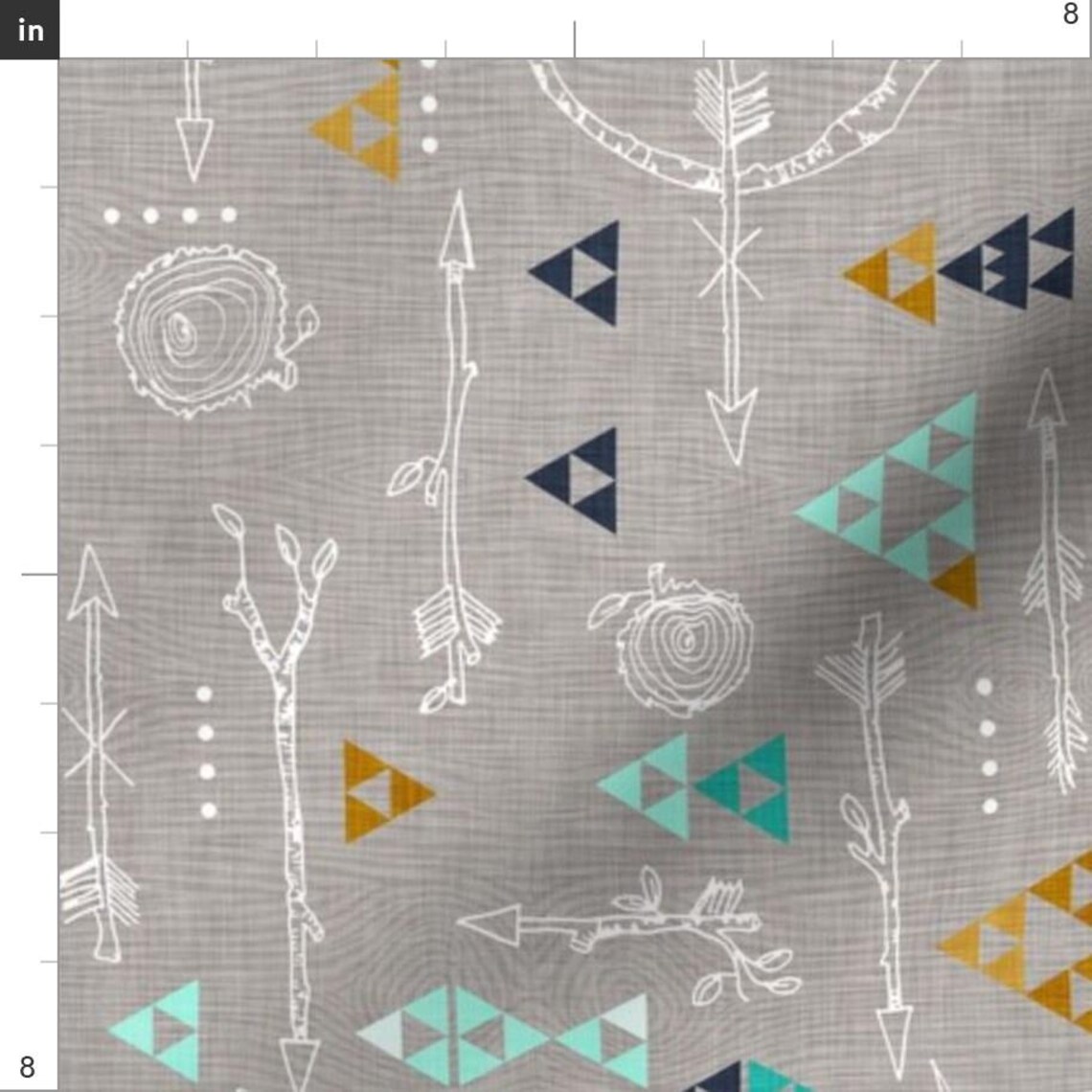 Arrow Fabric - Wooded Arrows Turquoise Railroad by Nouveau Bohemian ...