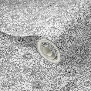 Black and White Coloring Book Wallpaper Doodle Garden by - Etsy