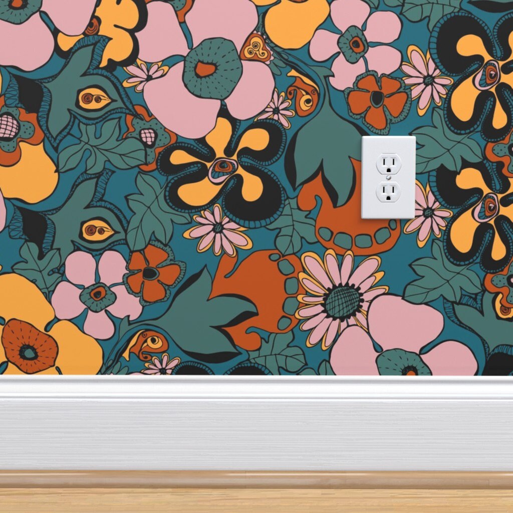 Floral Wallpaper Floral Doodles by Delinda Graphic Studio - Etsy