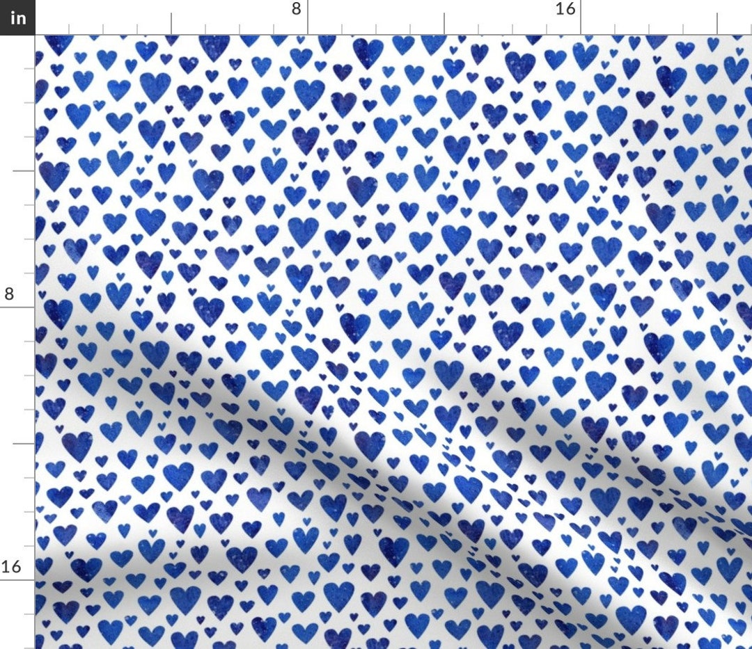 Hearts Blue Abstract Fabric Watercolour Hearts Minimal - Etsy