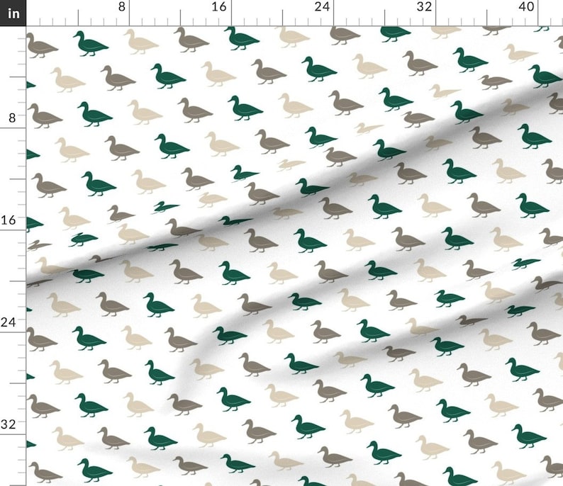 Ducks Fabric Duck Green Beige Warm Gray by - Etsy