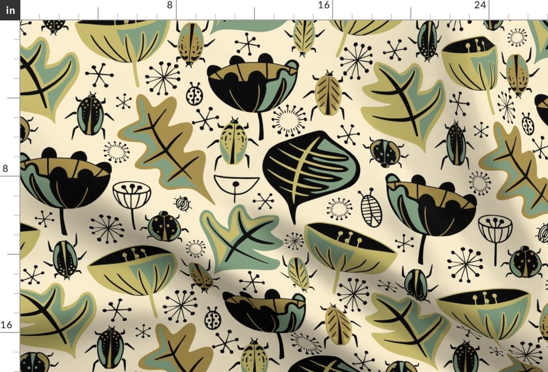 Beetles Fabric - Retro Beetle Garden by Fernlesliestudio - Beetles ...