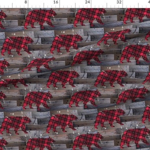 Plaid Rustic Bears Fabric Plaid Bear on Wood by Karismithdesigns Rustic ...