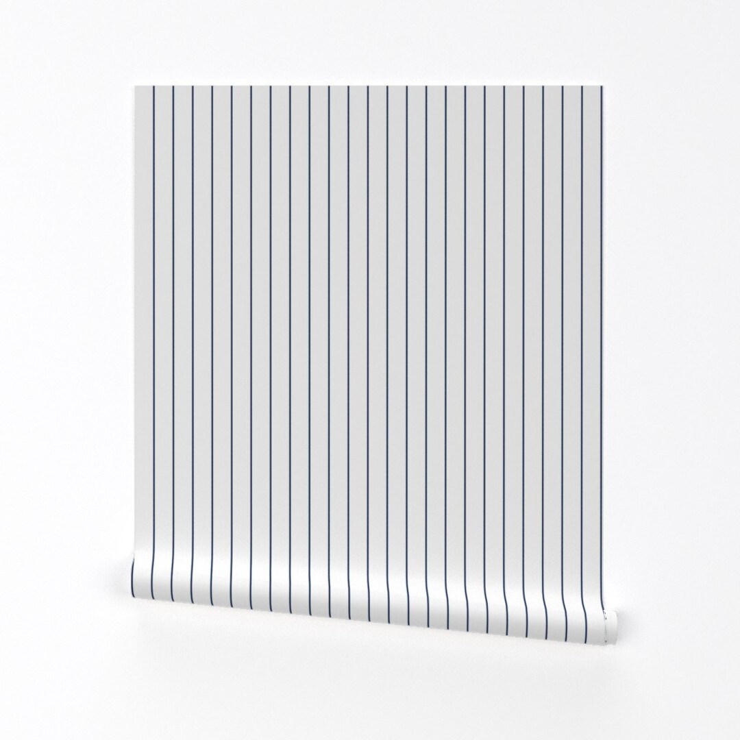 Thin Stripe Wallpaper Navy Pinstripe on White by Glimmericks Nautical ...