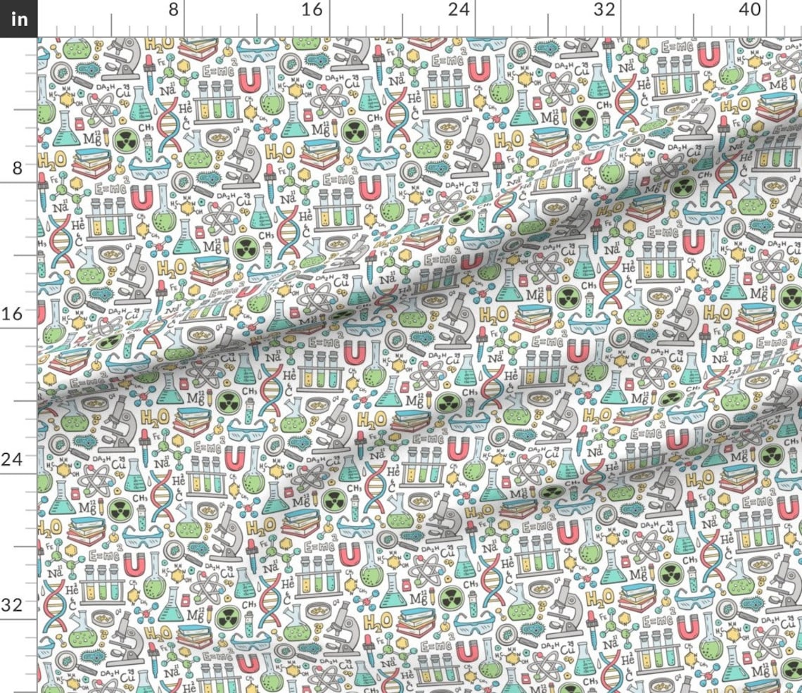 Science Fabric Science Lab by Caja Design White Colorful - Etsy