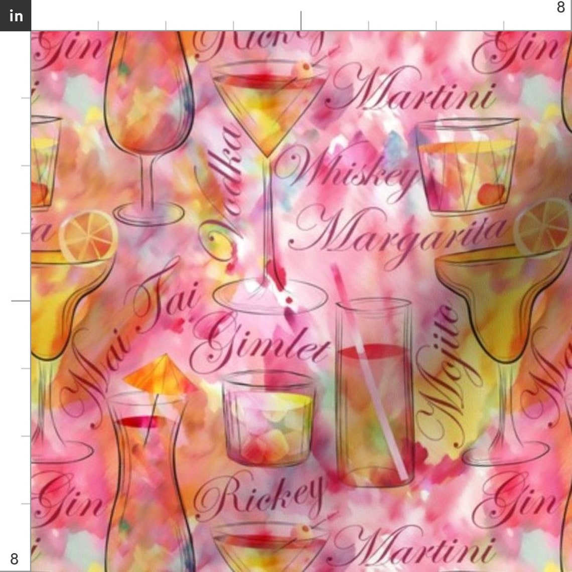 Watercolor Cocktails Fabric Let's Drink Cocktails by | Etsy