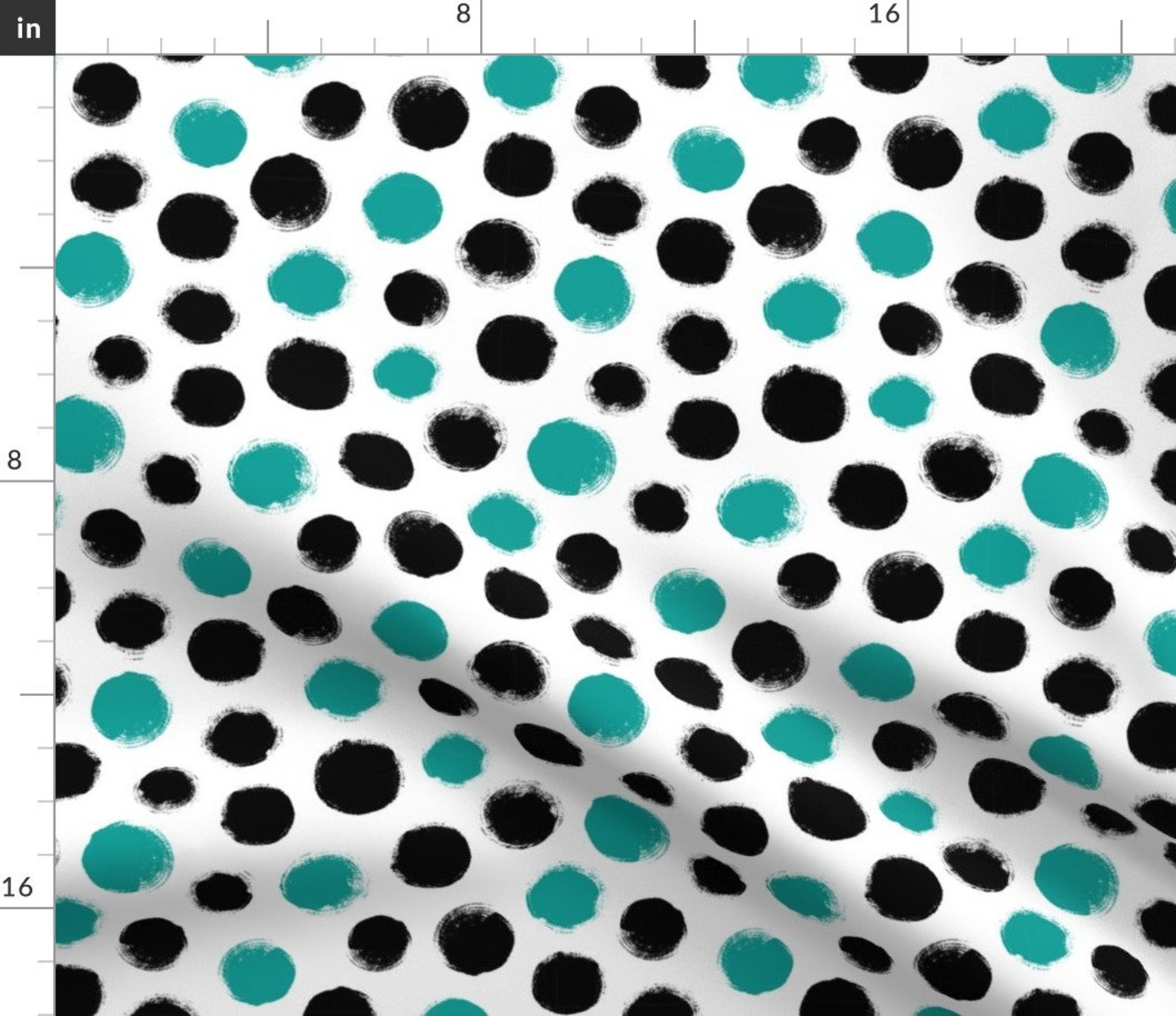 Black White Teal Dot Fabric Grunge Polka Dot in - Etsy