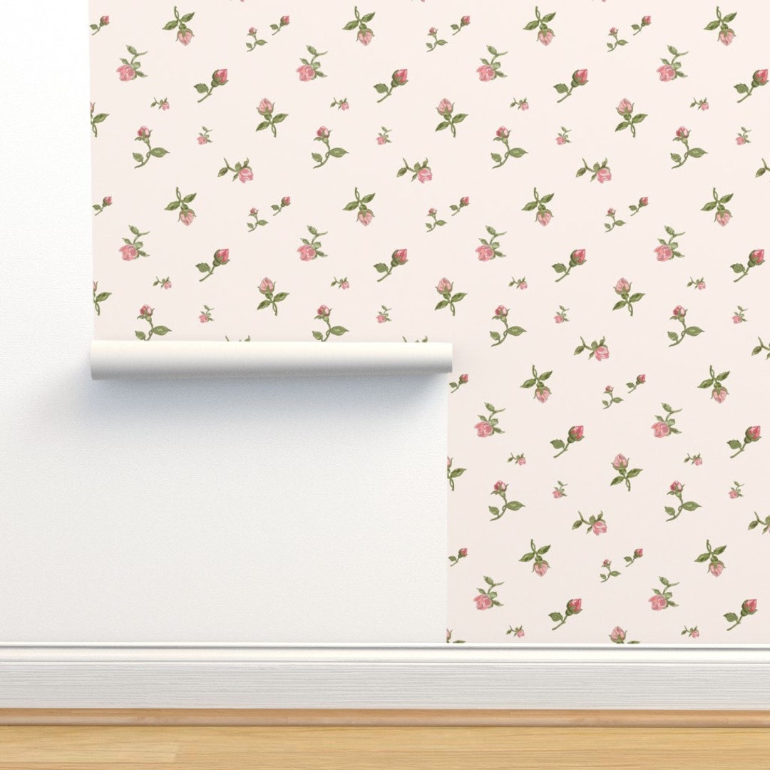 Rose Wallpaper Scattered Vintage Rosebuds by Bravenewart - Etsy