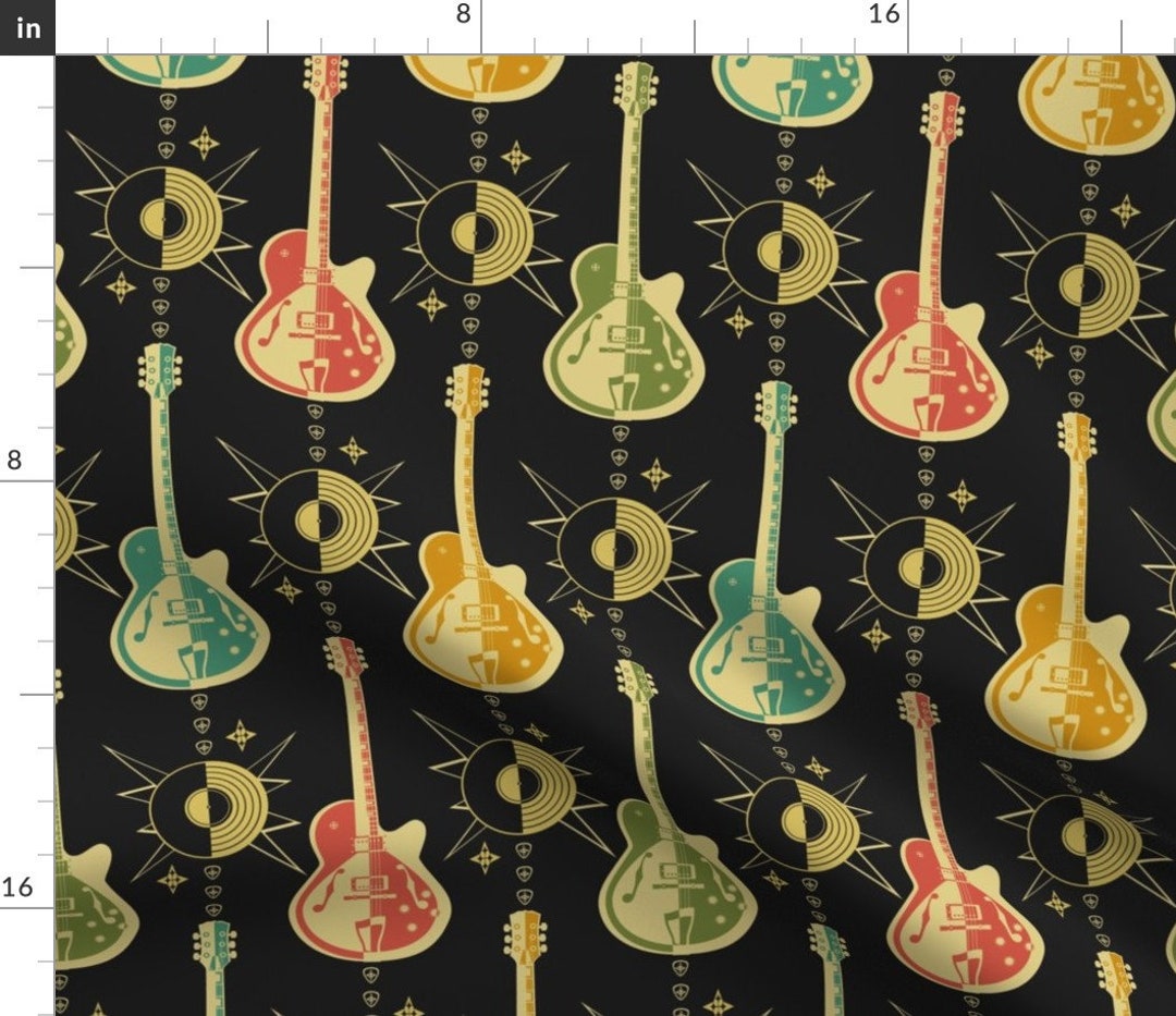 Rockabilly Electric Guitars Pattern Fabric Harlequin Guitars by ...