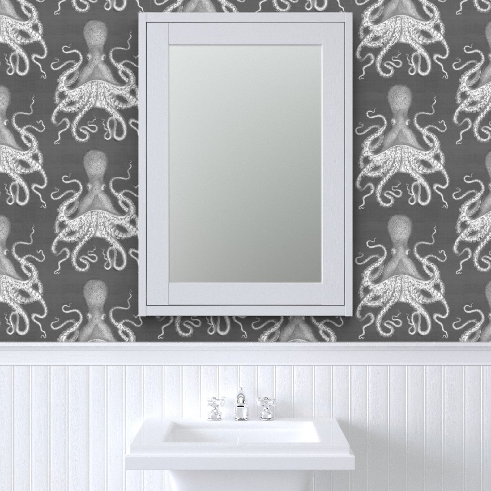 Octopus on Gray Wallpaper Octopus Oasis Gray by | Etsy