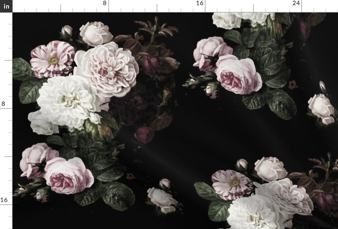 Moody Romantic Rose Apparel Fabric - Vintage Roses by Etienne - Dark ...