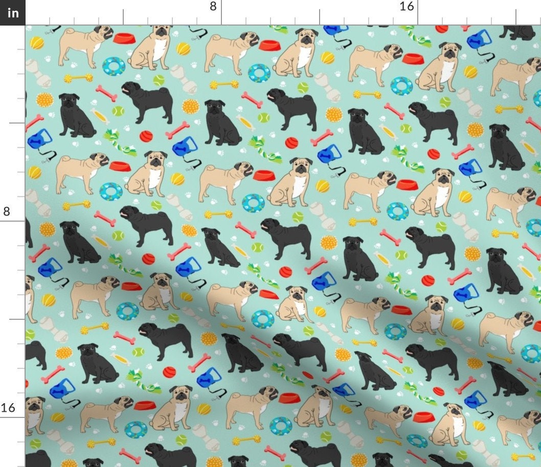 Pug Fabric Pugs and Toys Fabric Black and Tan Pugs With | Etsy