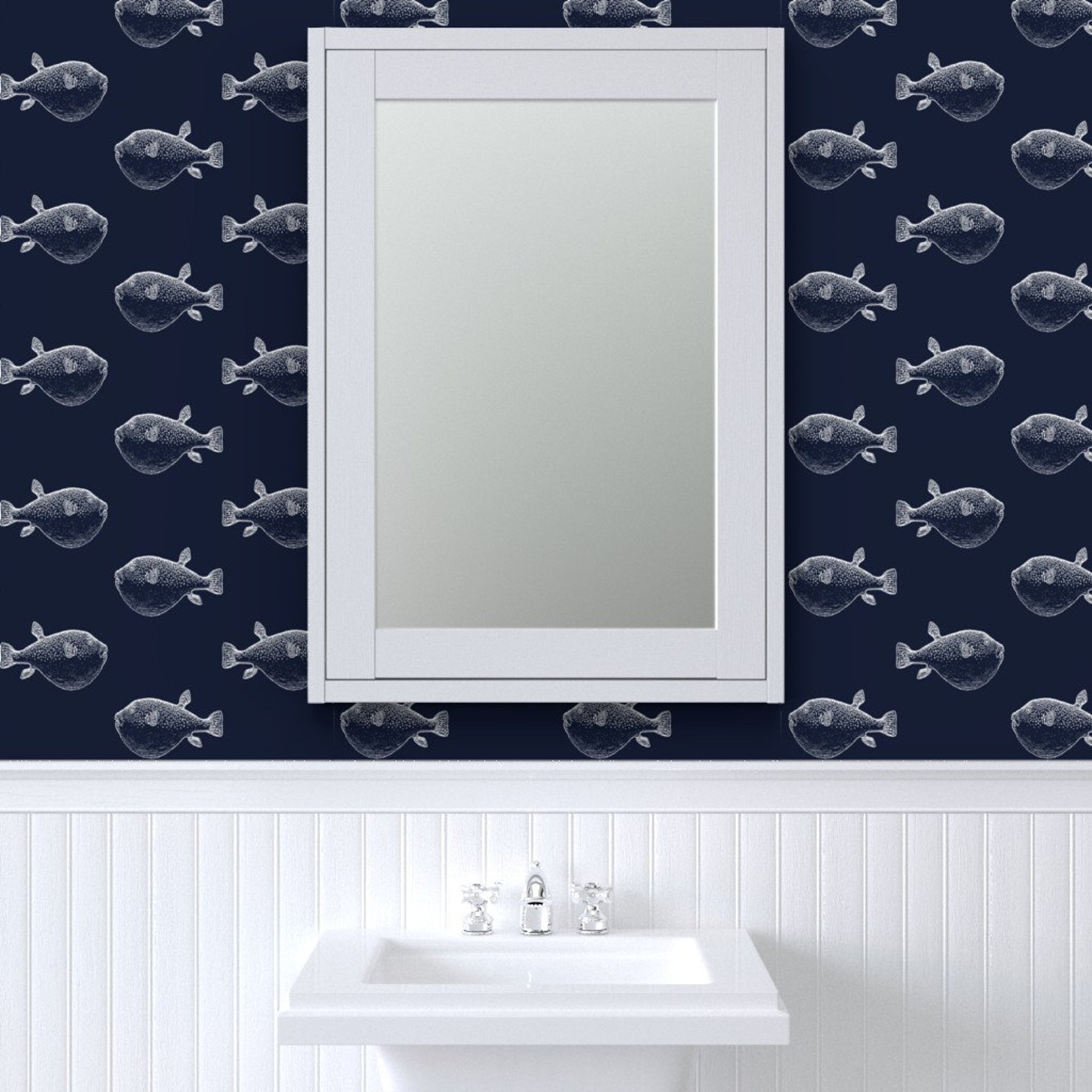 Puffer Fish Wallpaper White Blowfish Pufferfish Fish Blue by - Etsy