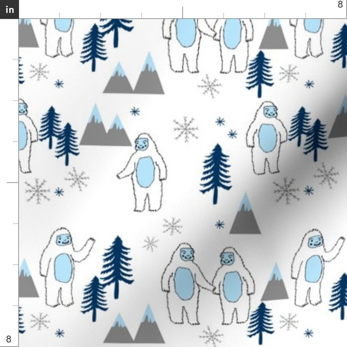 Yeti Fabric Yeti Christmas Winter Snow Fabric White and Blue - Etsy