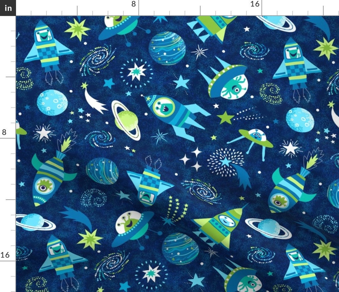 Saturn Fabric 143 Alien Spaceships and Rockets by Cressida - Etsy