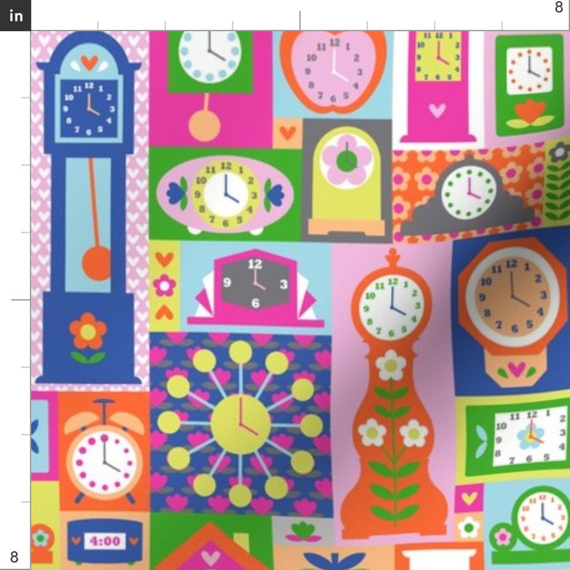 Kitsch Clocks Fabric Good Times by Cerigwen Retro Vintage | Etsy