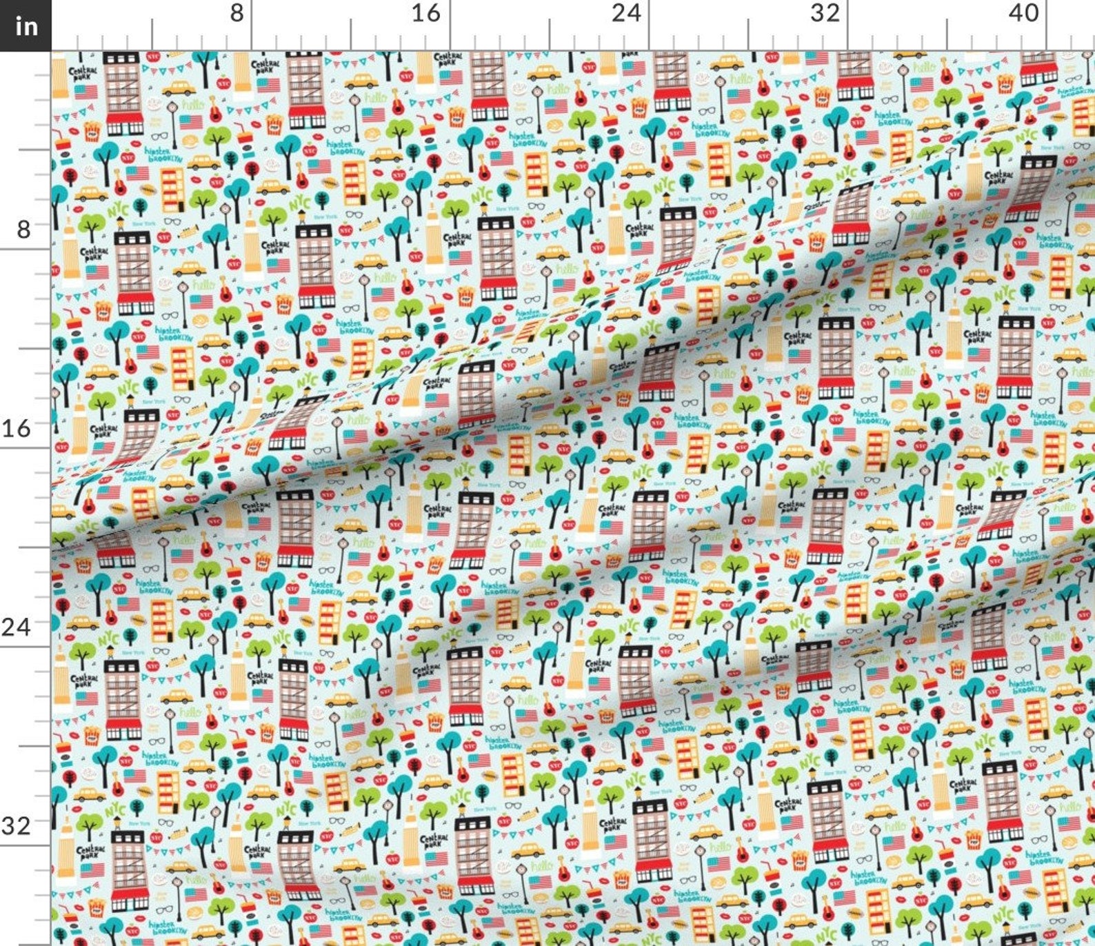 New York Fabric New York City Icons Illustration Manhattan Brooklyn by ...