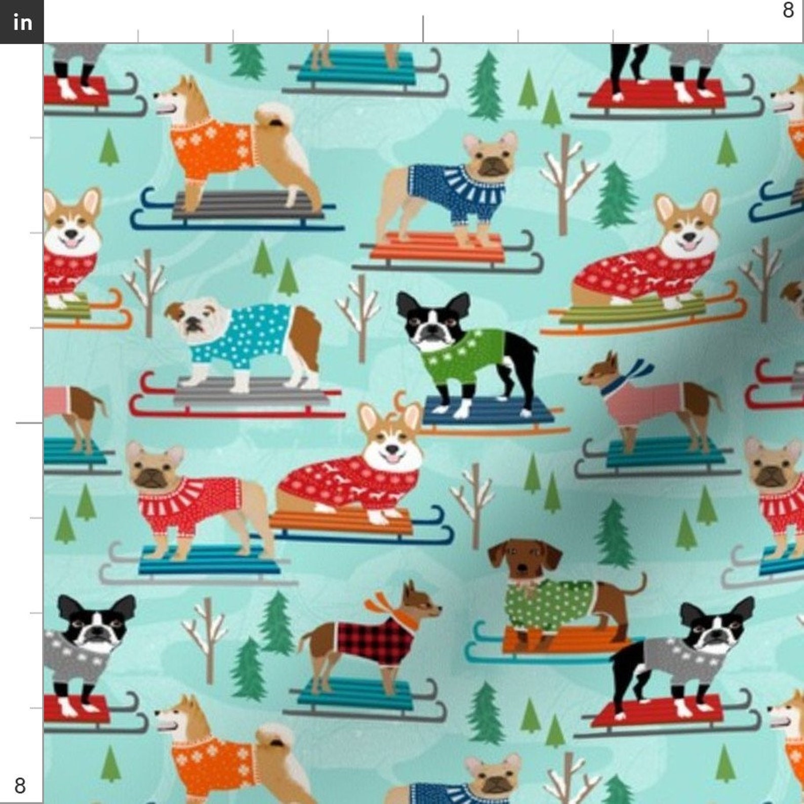 Sledding Dogs Fabric Snow Day Dogs Winter Sledding Dogs by - Etsy