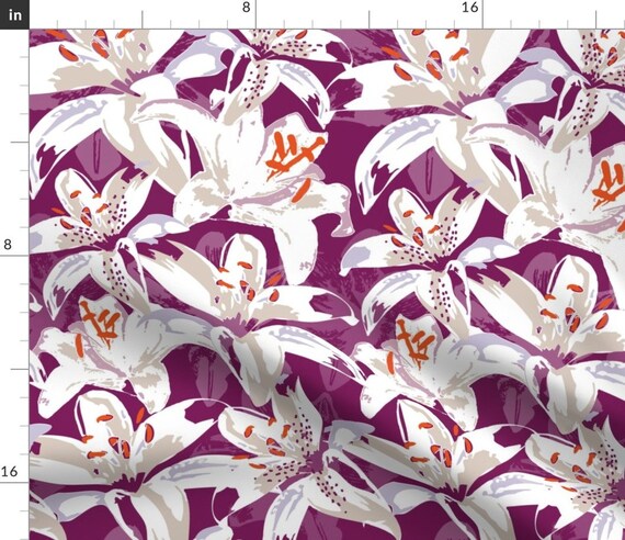 Pop Art Purple Lily Floral Fabric Pop Lilies by Zapi Retro | Etsy