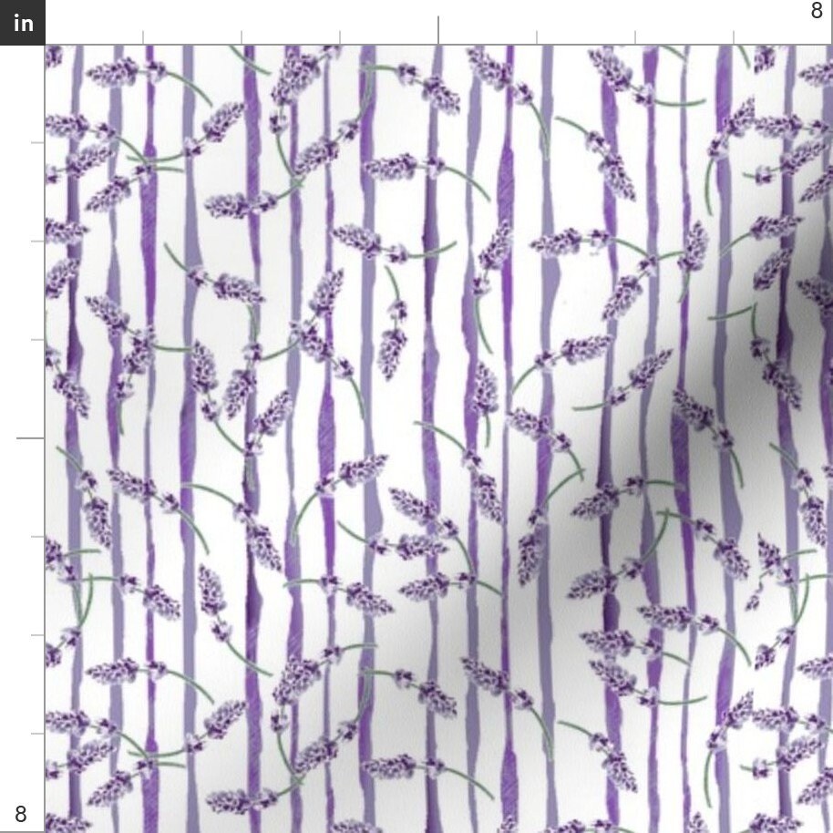 Lavender Fabric Tossed Lavender Sprigs On Purple Stripes By | Etsy