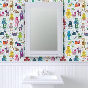 Robots Wallpaper - Robots in Space on Gray by Cecca - Robots Red Blue ...