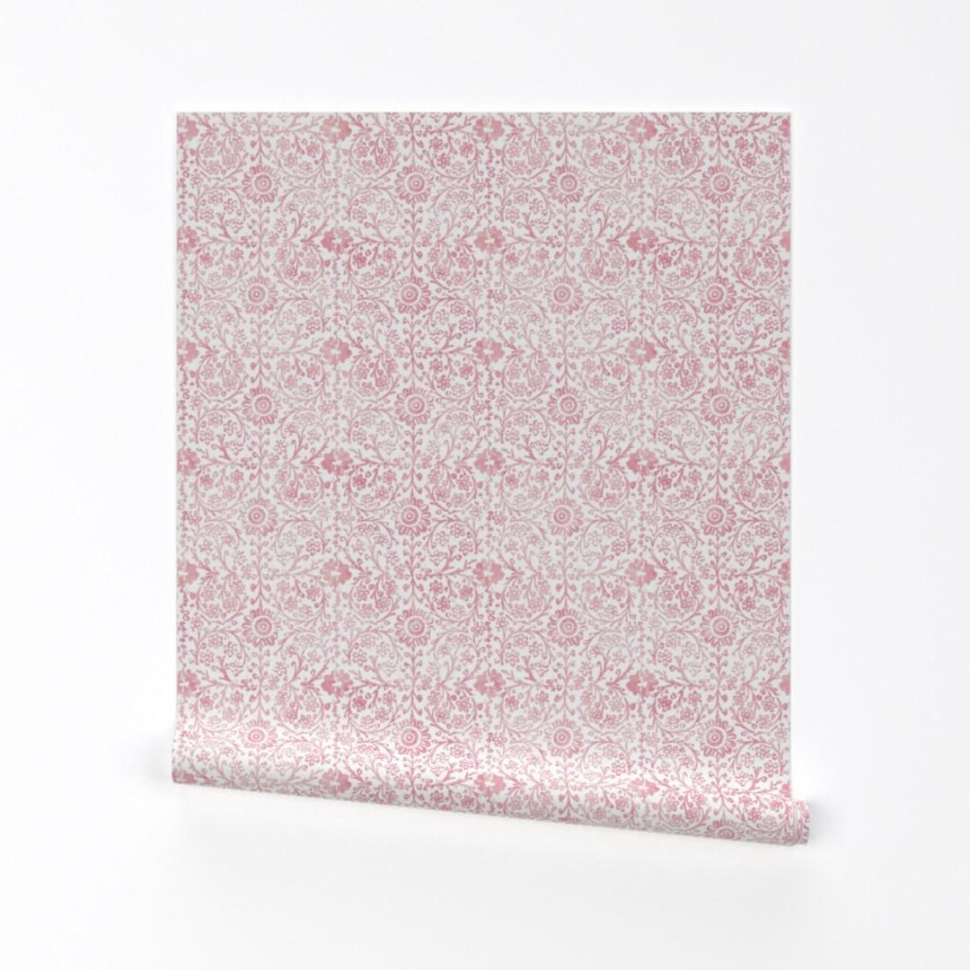 Pink Removable Peel and Stick Wallpaper - Woodblock Block Print Dusty ...