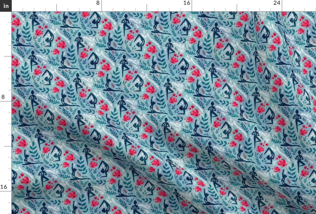 Yoga Fabric - Spirit of Yoga by Adenaj - Turquoise Pink Floral Exercise ...
