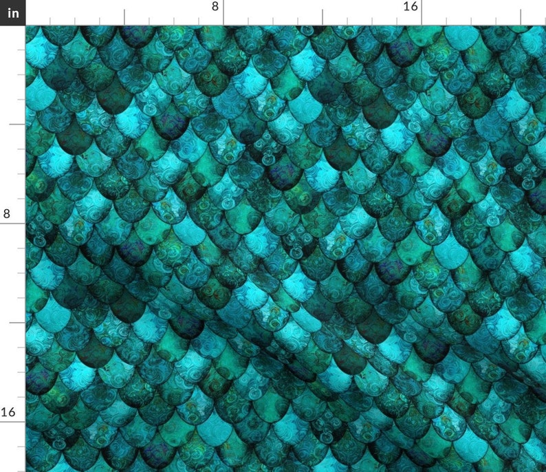 Dragon Scale Fabric Dark Teal Mermaid Scales by Su G Aqua - Etsy