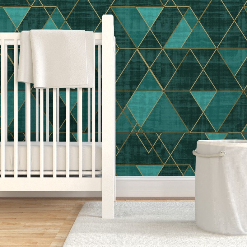 Mod Triangle Wallpaper Mod Triangles Emerald Teal by Crystal - Etsy