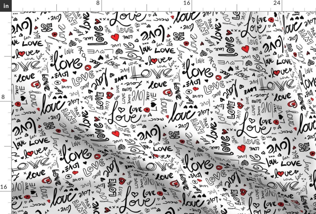 Love Fabric - Love and Hearts Typography in Black, Red and White by ...