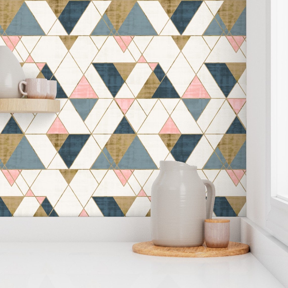 Mod Wallpaper Mod Triangles by Crystal Walen Gold Pink - Etsy