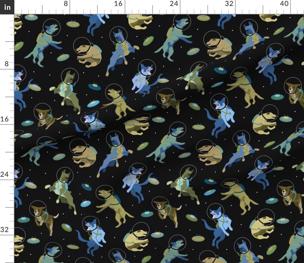 Space and Dogs Fabric Space Dogs and Flying Discs Large by - Etsy