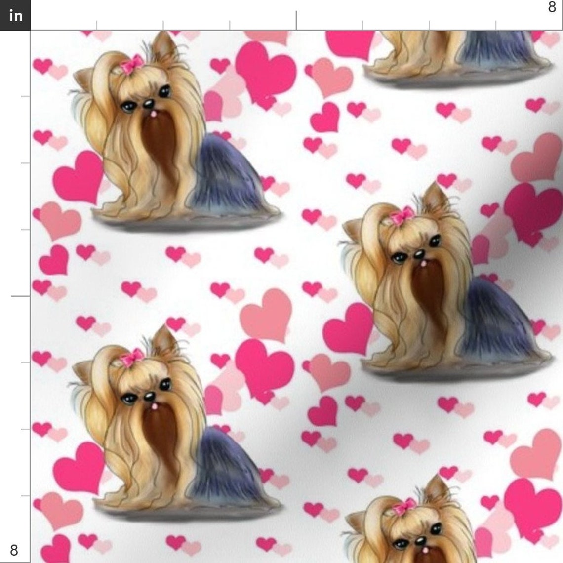 Yorkie Fabric Yorkie Pink Hearts Medium by Catialee Yorkie - Etsy