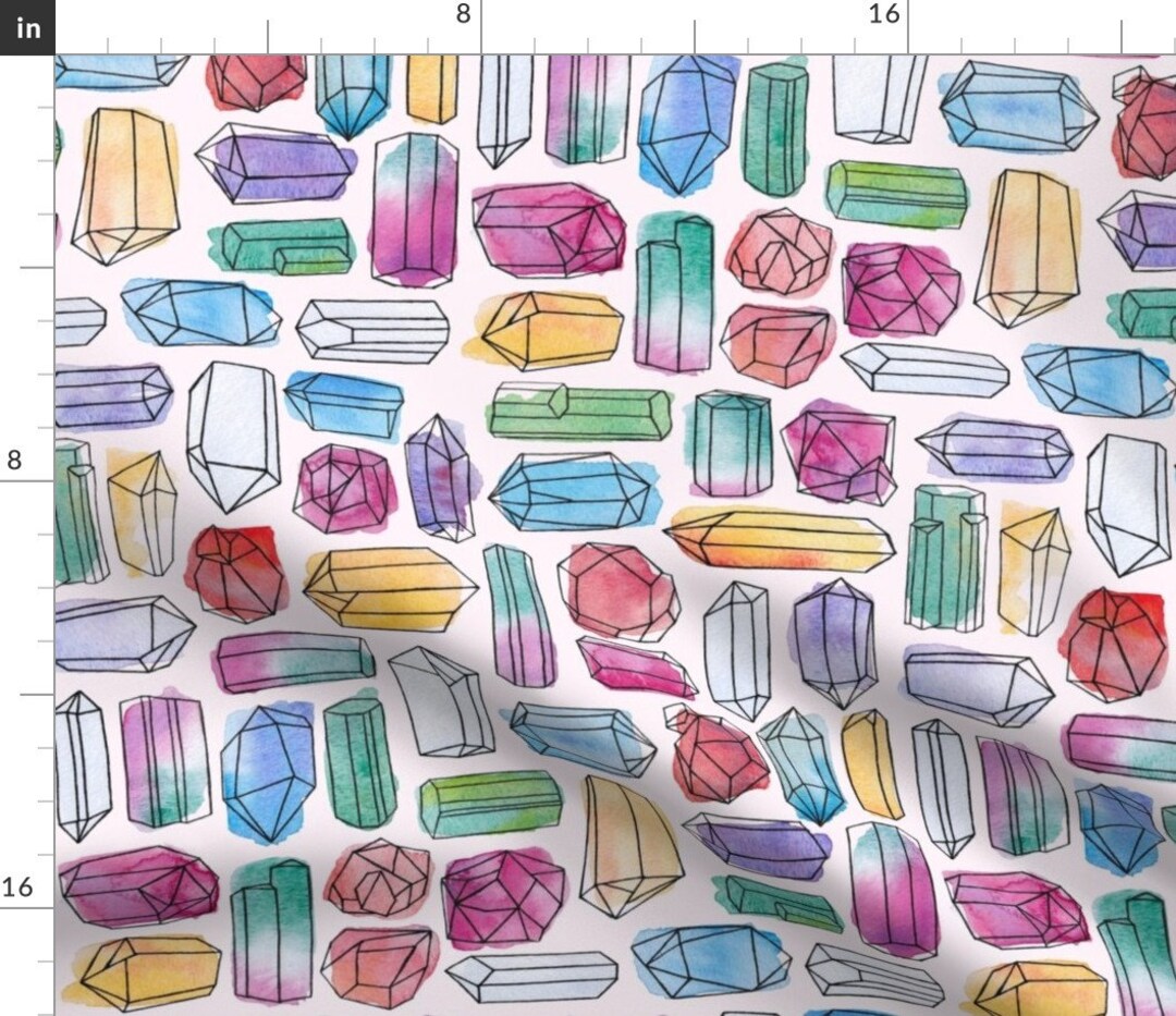 Watercolor Crystals Fabric Watercolor Gemstones by Logan Spector ...