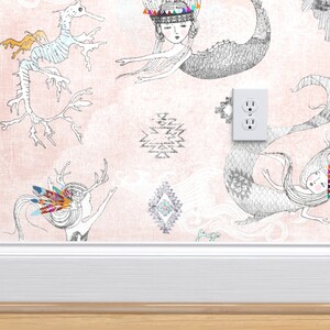 Mermaid Wallpaper Boho Maids Dragons by Nouveau Bohemian - Etsy