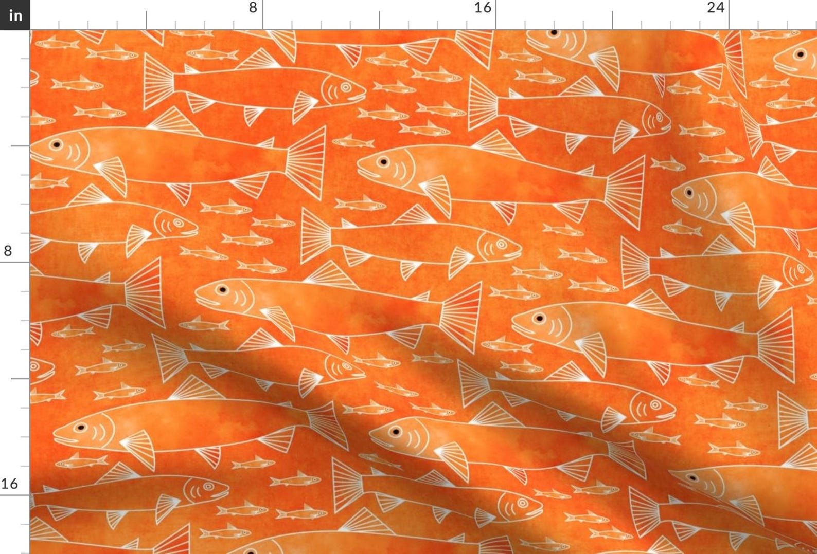 Orange Fish Fabric - A Day in the Life of Lake Trout With Minnows by Vo ...