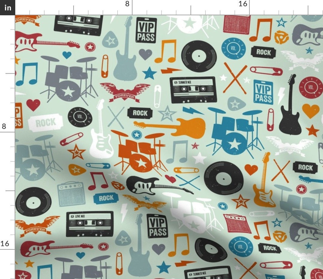 Rock Music Fabric I Love Rock Roll by Jenimp Punk Mix Tape Guitar Pick ...